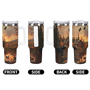 Bear Lake Lodge Duck Tumbler with Handle Travel Mug Water Bottle Tea Coffee Cup White-style
