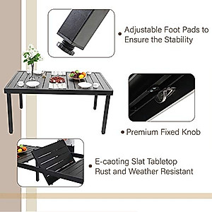 MFSTUDIO 7PCS Outdoor Patio Dining Set, 6 Spring Motion Chairs with Cushion, 1 Rectangular Expandable Table, Porch Lawn Backyard Garden Furniture Sets, Beige