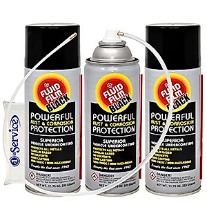 Fluid Film 12 Oz Undercoating Protection Aerosol Spray Can Black 3 Pack, Rust Inhibitor and Prevention, Anti Corrosion Multi Purpose Penetrant and Lubricant, Spray Can Extension Wand and Tissue Pack
