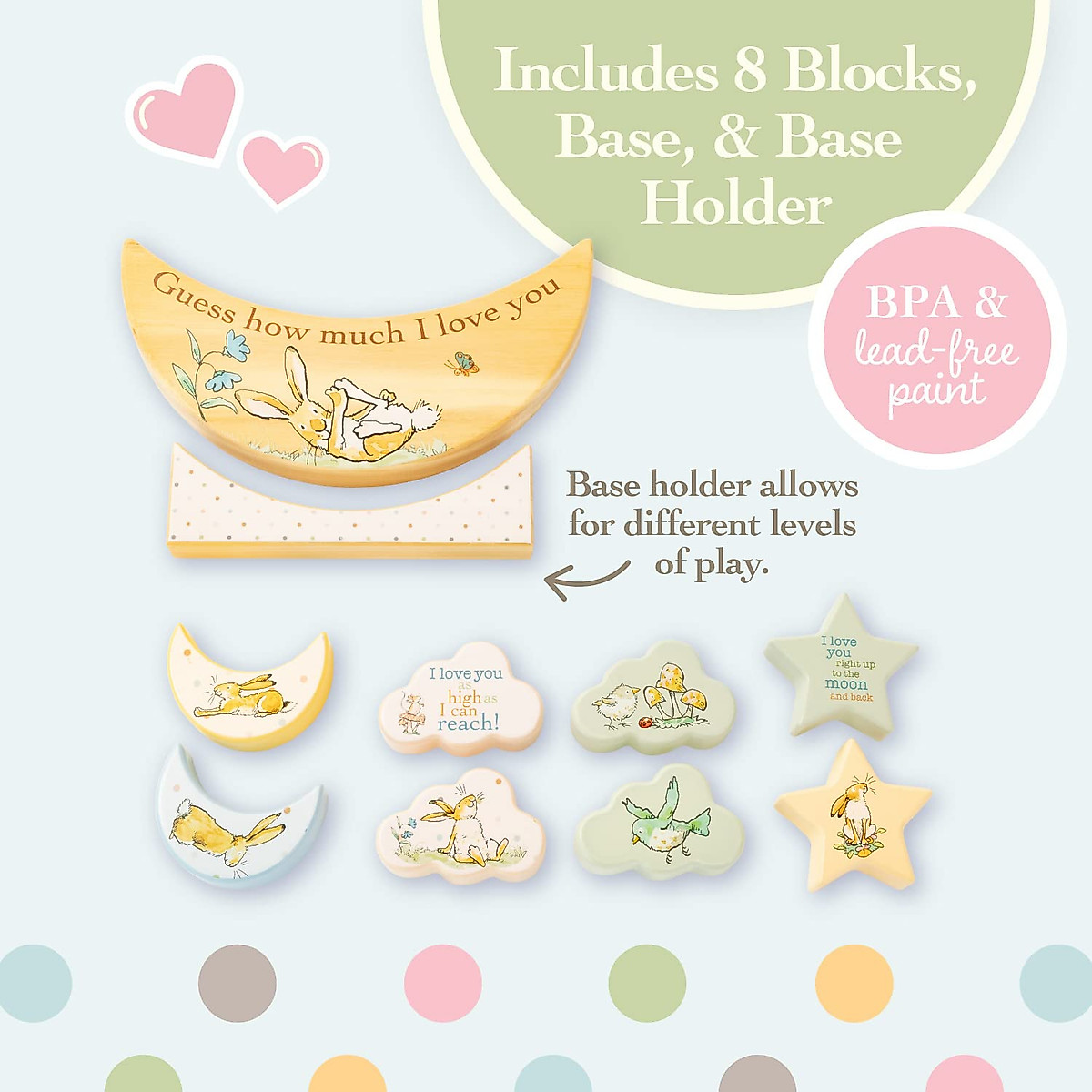 KIDS PREFERRED Guess How Much I Love You Wooden Balancing Stacker Toy and Decoration Educational Preschool Learning Wooden Blocks for Babies, Toddlers, and Kids