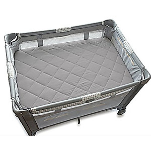 Ely's & Co. Patent Pending Waterproof Cotton Quilted Pack n Play Sheet | Mini Crib Sheet | All in one Mattress Pad Cover and Cozy Sheet, Grey