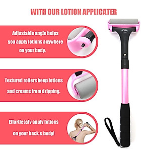 EASACE Lotion Applicator for Back & Body, Long Handle 21.5inch Adjustable Lotion Roller with 2 Replacement Roller for Back self(Pink)