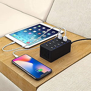 USB Charging Station, 60W 10 Port USB Charging Station, USB Charger Multi Port with Smart Detect, Compatible with iPhone, Galaxy, iPad Tablet, and Othercharging Station for Multiple Devices