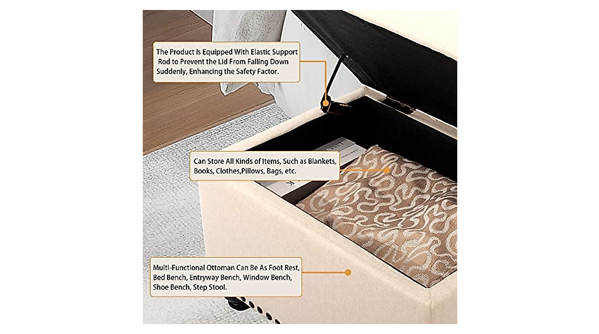 Homestripe 24 Inch Storage Ottoman - Stylish & Functional