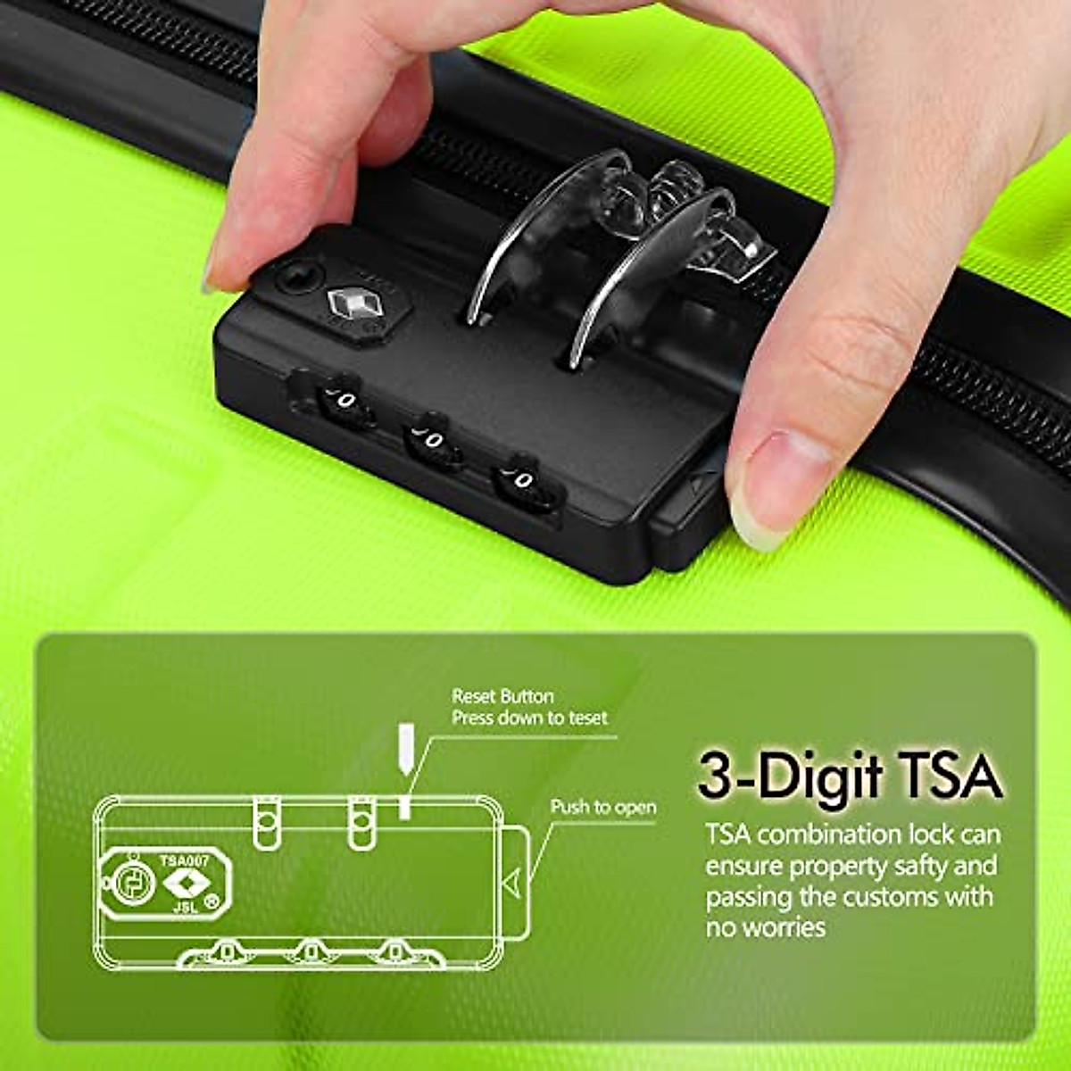 AnyZip Luggage Sets 3 Piece PC ABS Hardside Lightweight Suitcase with 4 Universal Wheels TSA Lock Carry On 20 24 28 Inch Apple Green