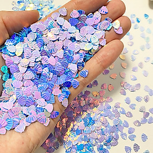 2000 Pieces Mermaid Scallop Party Glitter PVC Confetti for DIY Mold Art Nail Artwork Holiday Engagement Wedding Bridal Shower Birthday Valentines Party Decorations