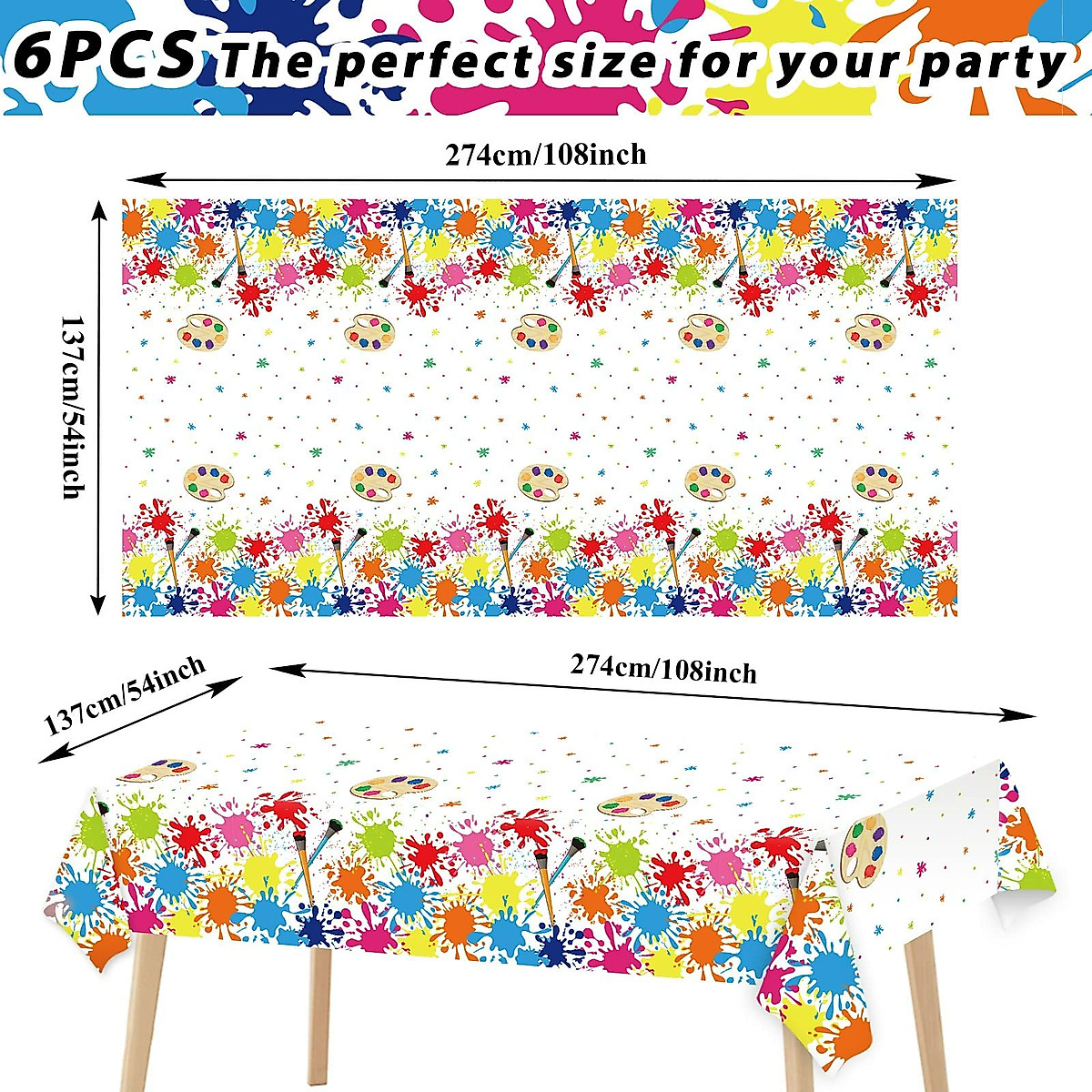 gisgfim 3 Pcs Art Party Decorations Art Paint Party Tablecloth Decoration Supplies Plastic Art Party TableCover Artist Birthday Party Decor for Kids 105 x 54 inch