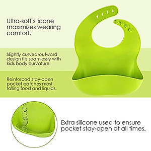 3 Pack Silicone Baby Bib for Babies & Toddlers (6-72 Months), Waterproof, BPA Free, Green Pink and Blue, Easy Wipe Clean