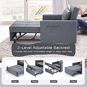 Esright 40 Inch Sleeper Chair Bed 3-in-1 Convertible Futon Chair Multi-Functional Sofa Bed Adjustable Reading Chair, Sofa, Bed, Sleeper Chair with Modern Linen Fabric, Drak Grey