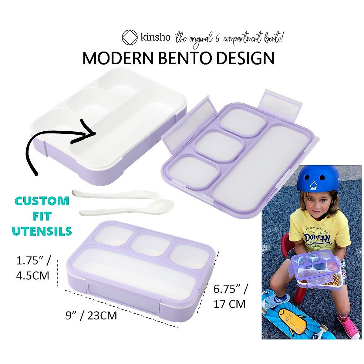 kinsho Bento Lunch Box for Kids Lunch-Boxes for Women Adults Girls Boys | Leakproof Snack Containers for Toddlers Tweens Pre-School Lunches BPA Free | Purple, 4 compartments