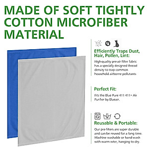 4 Pack 411 Replacement Washable Pre-Filters for Blueair Blue Pure 411, 411+, 411 Auto and Mini Air Purifier, Removes Pollen, Dust, Pet Dander,2 X Lunar Rock+2X Diva Blue