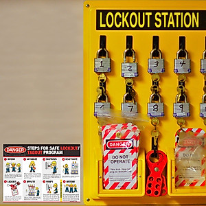 SmartSign 18 x 24 inch Funny Lockout/Tagout Safety Wall Sign/Poster 'Danger - Steps For Safe Lockout/Tagout Program' 14 mil Reinforced PVC Fabric, Adhesive Backing, Pebbled Texture, USA-Made