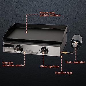 Hykolity 22 in. Heavy Duty Propane Gas Tabletop Griddle, 24,000 BTU Non-Stick Portable Table Top Griddle Grill, Stainless Steel Griddle for Tabletop, Camping, Outdoor, Cooking, Tailgating