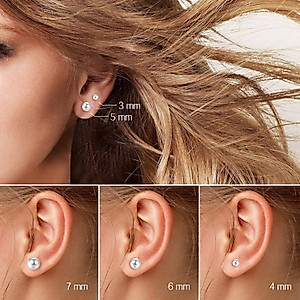 Charisma 3-7mm Composite Pearl Earrings Round Ball Pearls Stud Earrings Hypoallergenic 5 Pairs Mixed Sizes Imitation Pearl Earrings Set for Women