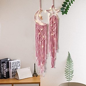 Dream Catchers Star Moon Dream Catcher Pink Room Decor, Macrame Dream Catcher Girls Teenager Bedroom Wall Decor,Boho Dream Catcher Girls Room Decor Teen Girl Gifts for Women Birthday Gifts Mother Day