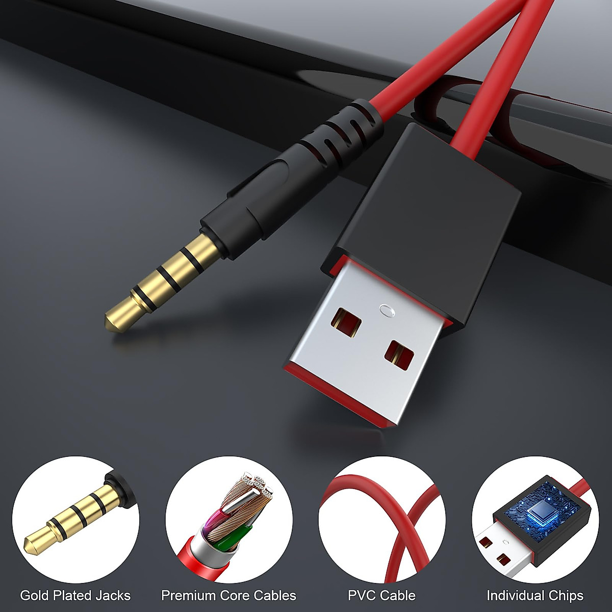 Alitutumao USB 3.5mm Cable Wire Solo Wireless Headphones Wireless Charger Cord Compatible with Beats by Dr Dre Solo Studio Wireless Headphones (Red)