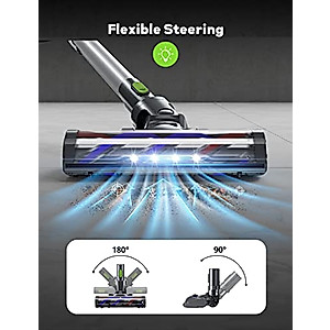 Voweek Cordless Vacuum Cleaner, 6 in 1 Lightweight Stick Vacuum Cleaner with 3 Power Modes, LED Display, Up to 45min Runtime, Vacuum Cleaner for Hardwood Floor Pet Hair Home Car-Olive Green