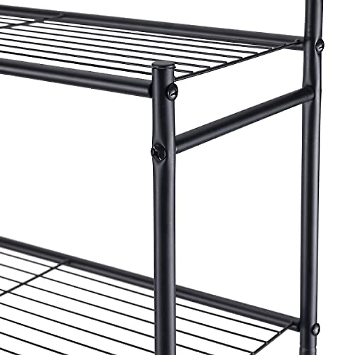 GOOITA 3-Shelf Over The Toilet Storage Bathroom Rack Space Saver Organizer Free Standing Metal Shelves with 4 Hooks, Black