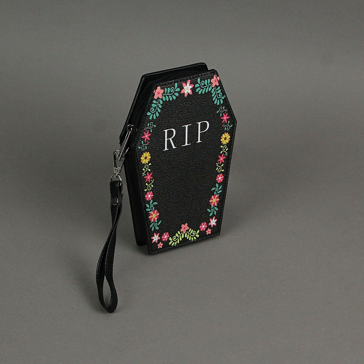 Day of the Dead Sugar Skull Coffin Shaped Wallet With Removable Wrist Strap