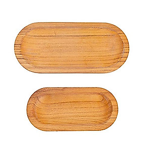 HAWOO Wood BambooTrays,Serving Tray for Eating,Rustic Ottoman Wooden Platter Oval Tray for Food,(Set of 2) Large: 16 x7.25'', Small: 12.5 x6'' …