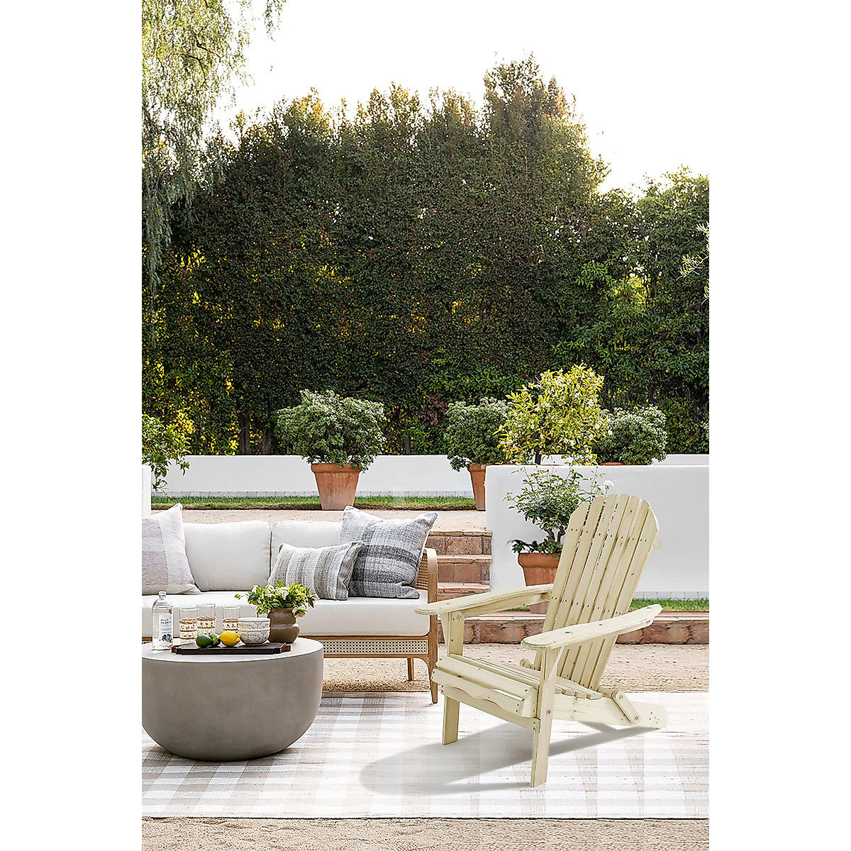 LuxenHome Folding Adirondack Chair, Lounge Chairs for Outside, Adirondack Chairs, Oversized Fire Pit Chair, Outdoor Lounge Chairs, Natural Fir Wood Lawn Chairs for Patio, Poolside, Garden, Backyard