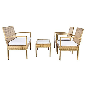 SAFAVIEH Outdoor Collection Bassey Natural/White Cushion 4-Piece Conversation Patio Set PAT7507D