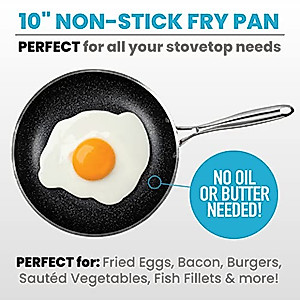 Granite Stone Coated Nonstick Frying Pan - 10 Inch Frying Pan Nonstick Pan Skillets Nonstick Non Stick Pan Cooking Pan Fry Pan Skillet Large Frying Pan, 100% PFOA Free, Oven & Dishwasher Safe - Red