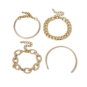 Kercisbeauty 4pcs Women Fashion Cuff Link Bracelet Set Punk Miami Cuban Link Chain Bracelet Party Jewelry (Gold)