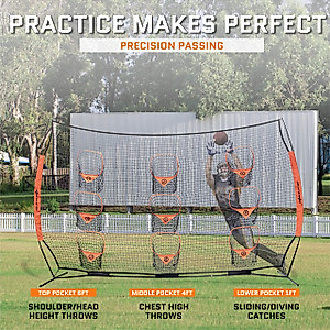 Football Throwing Net | Portable Football Gear | Quarterback Throwing Practice Net | Improve Passing Accuracy | 12ft x 8ft with 9 Pockets [Carry Bag Included]