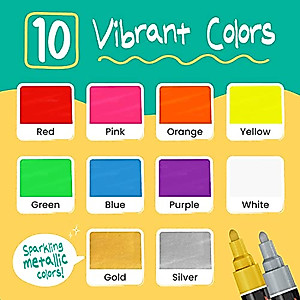 Chalkola Liquid Chalk Markers Erasable (10 Pack) w/ Gold & Silver - Washable Paint Chalk Pens for Chalkboard Signs, Blackboard, Car Window, Bistro, Glass, Board - Neon Wet Wipe 6mm Reversible Bold Tip