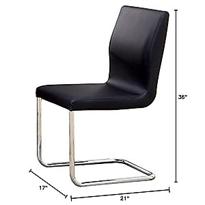 Furniture of America Quezon Set of 2 Modern Leatherette Dining, Upholstered Chrome Legs for Kitchen, Dinnites, Living Room Accent Chair, 35.5" x 17.75" x 21", Black