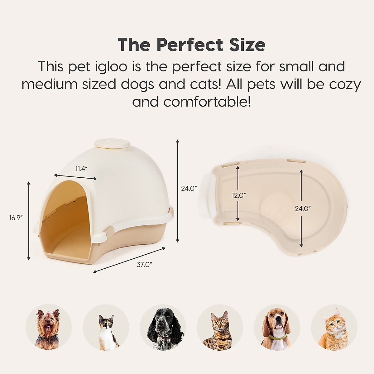IRIS USA Large Igloo Shaped Dog House, White/Almond