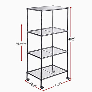 OVICAR 4-Tier Wire Storage Shelves, Adjustable Shelving Units with Wheels, Steel Metal Storage Rack for Kitchen Pantry Closet Laundry, Durable Organizer Garage Tool Storage Shelf (Grey, 4 Tiers)