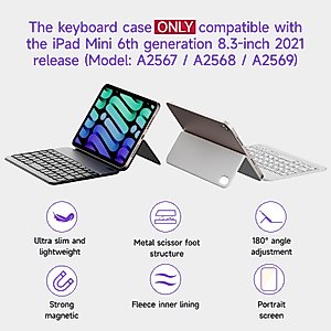 HOU Keyboard Case for iPad Mini 6 (8.3-inch), Ultra Slim Folio Type of Keyboard, Power Display, Magnetic Protective Cover Support iPad Mini 6th Generation 2021