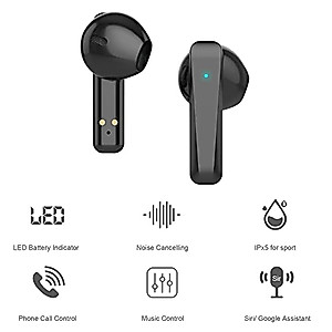 CABLE4U Wireless Earbuds, 40H Playtime Bluetooth Earphones Touch Control for iPhone & Android, IPX7 Waterproof Wireless Bluetooth Earbuds with LED Display Mic Earphone in-Ear for Work Sports Travel