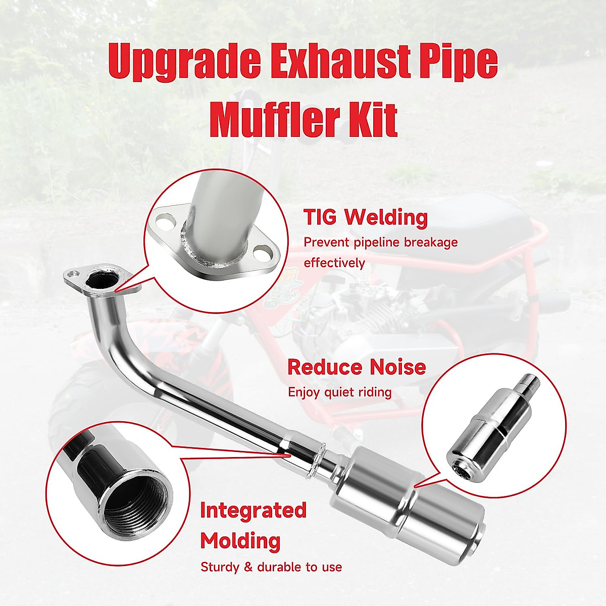 GREHUA Upgrade Exhaust Pipe Muffler Jet Kit Compatible with Predator 212cc 196cc 5.5hp 6.5hp GX160 GX200 Engine Coleman CT200U CT200U-EX BT200X Baja Warrior MB200 Mini Bike KT196 Go Kart Parts