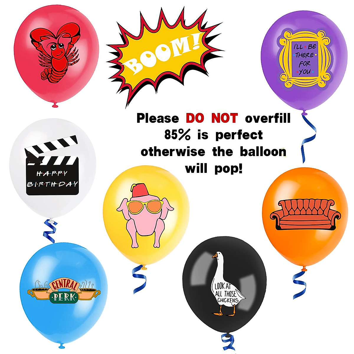 28Pcs Balloons for Friends Birthday Party Supplies, Includes 7 Styles Printed Ideal for TV Show Party Decorations Favors