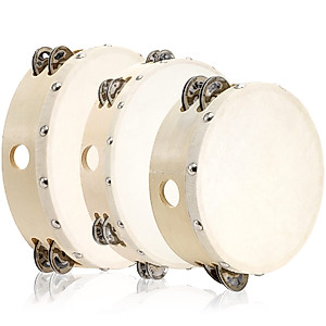 Tosnail Set of 3 Wooden Tambourine, 10", 8", 6" Hand Held Drum Bell, Double Rows Metal Jingles, Musical Gift Educational Instrument for Kids and Adults