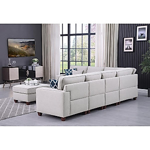 HomeStock Southwestern Sensibilities Upholstered Modern Linen Blend Fabric Sectional Sofa Set - Living Room Sectional Sofa with Ottoman, Living Room Sectional Couch Light Gray/7-Piece/Without Chaise