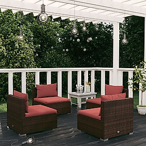 4 Piece Patio Lounge Set with Cushions Poly Rattan,Outdoor Sofa Set,Party Couch Set,Pool Sofa Set,Outdoor table Set,Afternoon Tea Suit,Talk About Furniturefor Garden,Outdoor,Terrace,Balcony, Brown