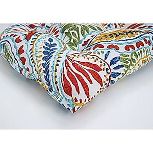 Pillow Perfect Paisley Indoor/Outdoor Chair Seat Cushion, Tufted, Weather, and Fade Resistant, 19" x 19", Blue/Multi Ummi, 2 Count