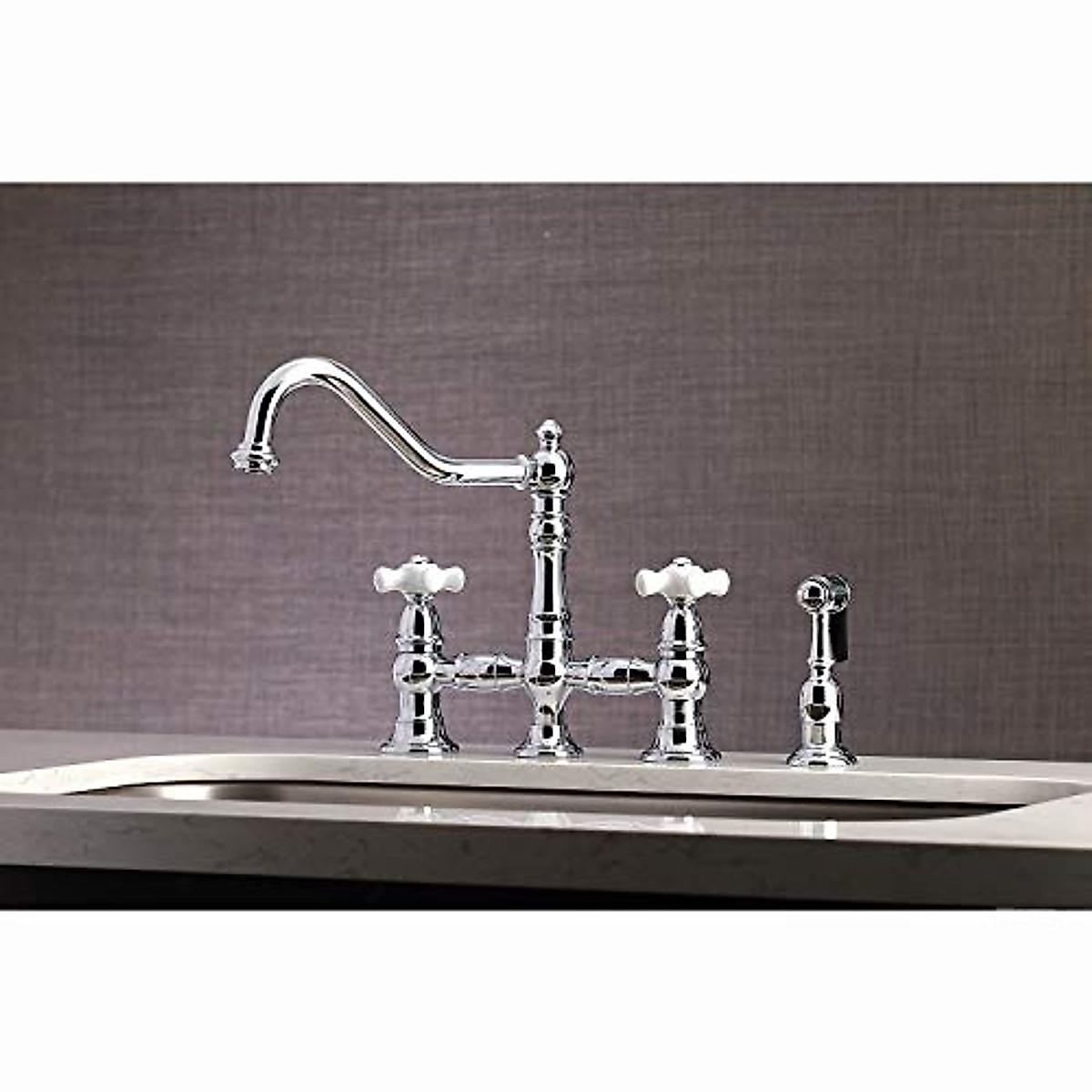Kingston Brass KS3271PXBS Restoration Bridge Kitchen Faucet, Polished Chrome