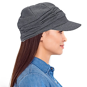 3 Pieces Newsboy Cabbie Cap Beret Hat Baseball Cap with Buttons Sun Brim for Woman Ladies (Navy Blue, Grey, Black)