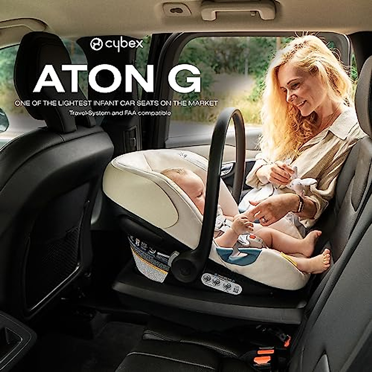 Cybex Aton G Infant Car Seat with Linear Side-Impact Protection, 11-Position Adjustable Headrest, in-Shell Ventilation, Easy-in Buckle and Secure Safelock Base, Seashell Beige