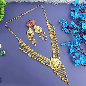 Efulgenz Indian Style Bollywood Fashion Gold Tone Wedding Bridal Pendant Locket Tassel Choker Collar Necklace Earrings Jewelry Set gold