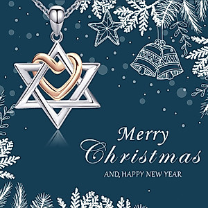 APOTIE Silver Star of David pendant with Rose Gold Heart Necklace Mother Day Jewelry Gift for Mom Women (Rose Gold Heart Star of David Necklace)