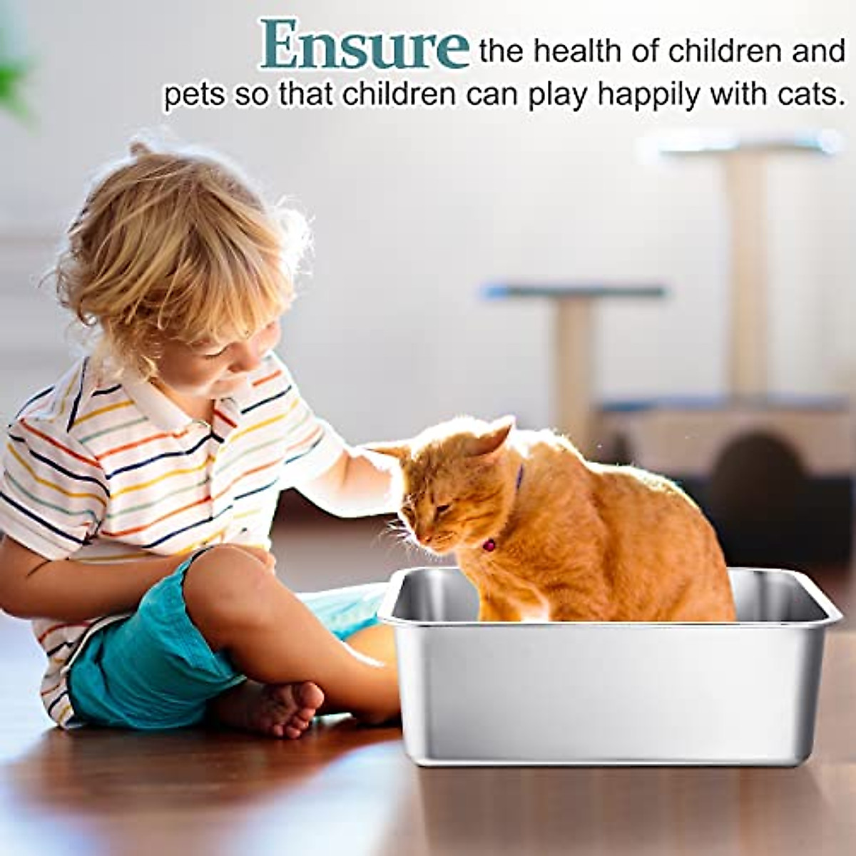 3 Pieces Stainless Steel Cat Litter Box Large Metal Litter Box Pets Litter Basin Pan Never Absorbs Odor, Rustproof, Easy to Clean, Safe and Hard for Cat Rabbits (17.7 x 13.8 x 5.9 Inches)