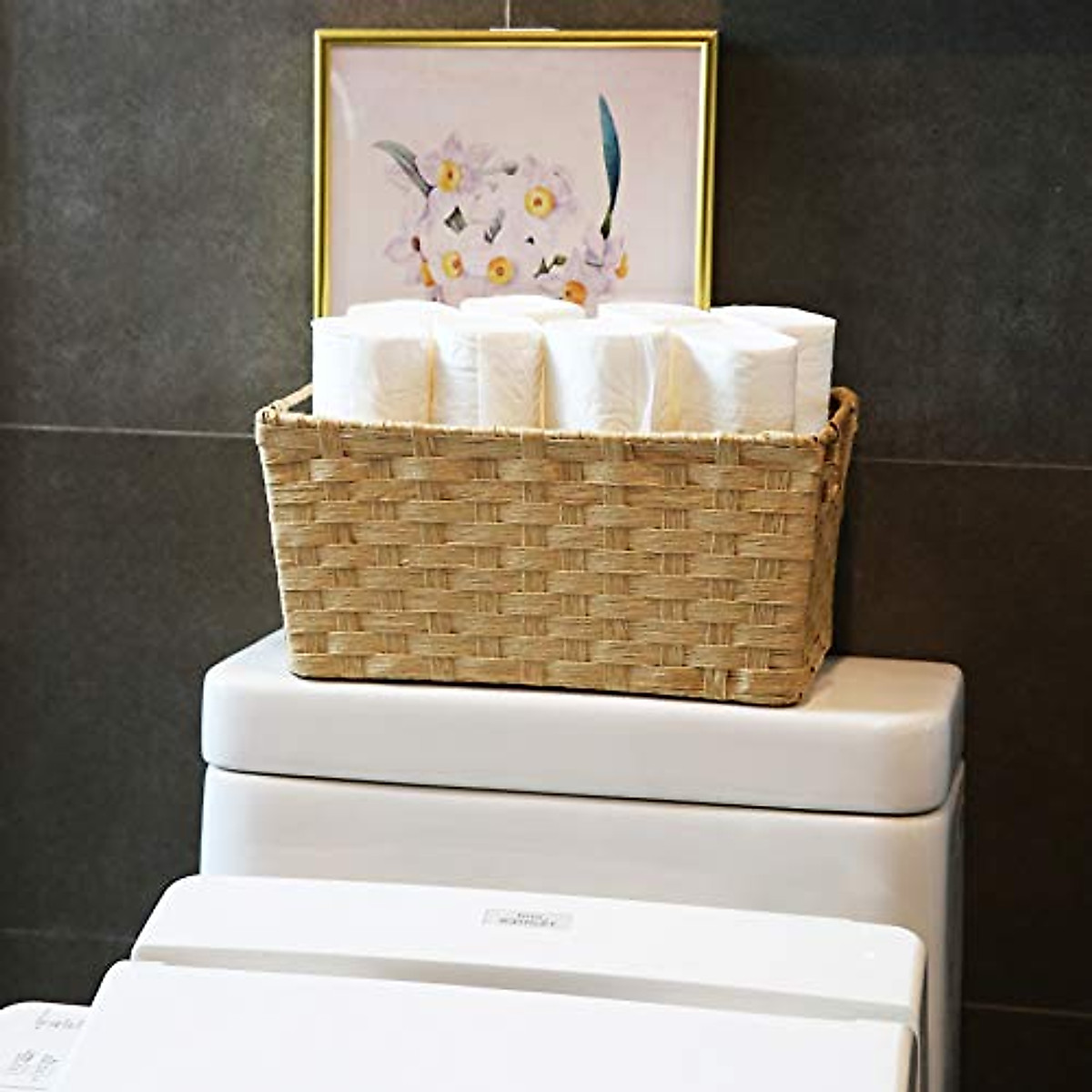 Woven Wicker Baskets with Compartments (Set of 2 Storage Baskets): Rustic Woven Hampers for Storage, Farmhouse Style Small Storage Bins, Versatile Woven Baskets with Compartments and Handles by SLPR