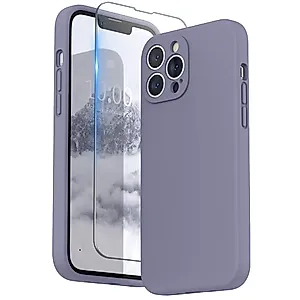 SURPHY Compatible with iPhone 13 Pro Max Case with Screen Protector, (Camera Protection + Soft Microfiber Lining) Liquid Silicone Phone Case 6.7 inch 2021, Lavender Gray