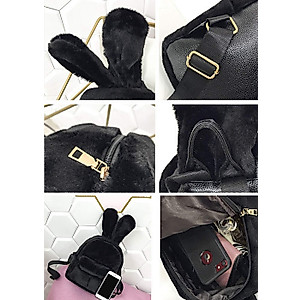 Bunny Backpack, Mini Fur Backpack Cute Rabbit Ear Satchel Shoulder bag Purse Plush Handbags for Women